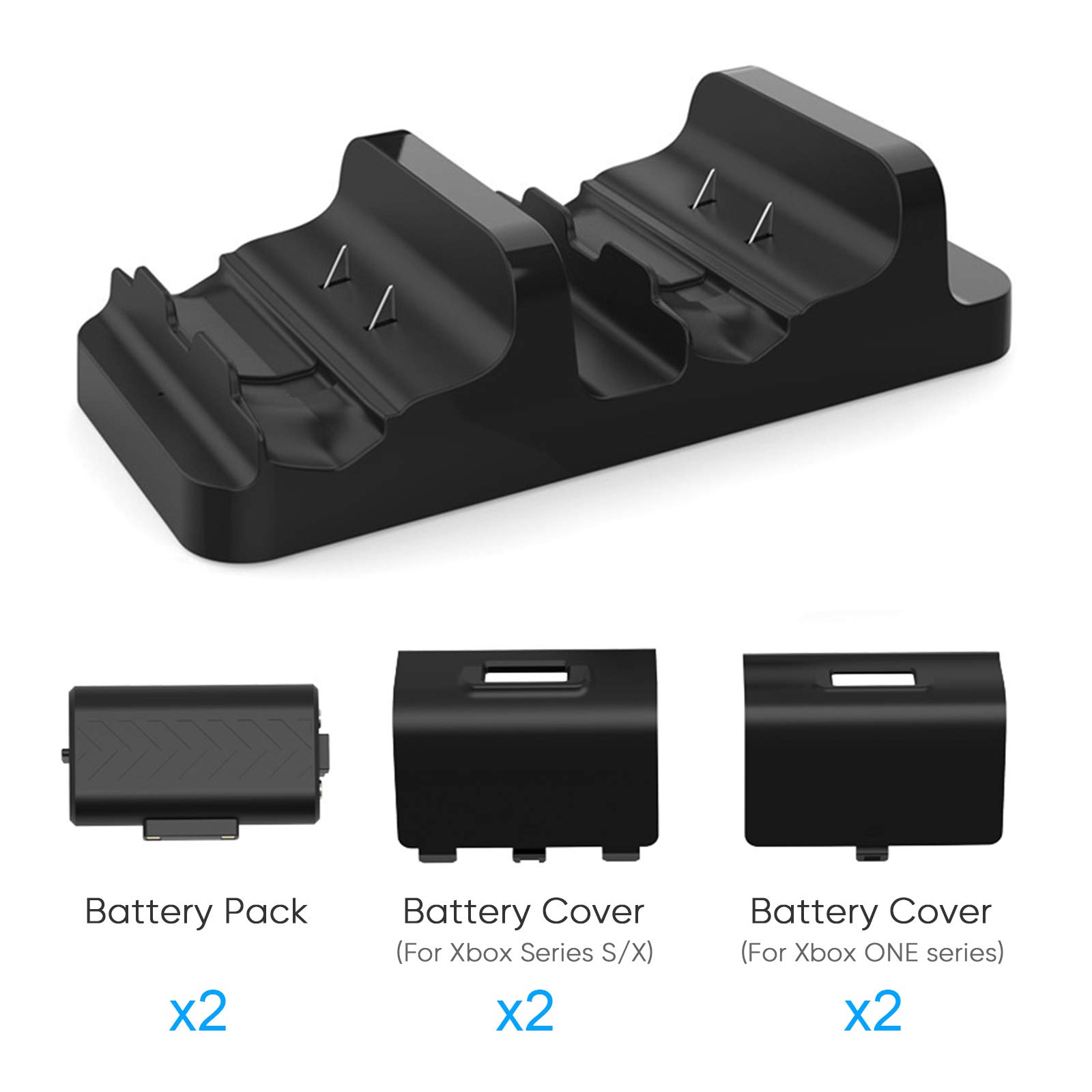 Controller Charging Dock for Xbox Series X, Xbox Series S, Xbox-one S and Xbox-one X with 800mAh Battery Pack and Battery Cover, MENEEA Dual Charger Stand Station Accessories with Charging Cable