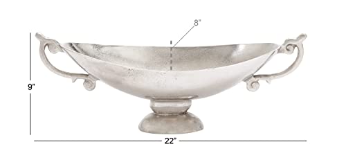 Deco 79 Aluminum Decorative Bowl with Handles, 22" x 8" x 9", Silver