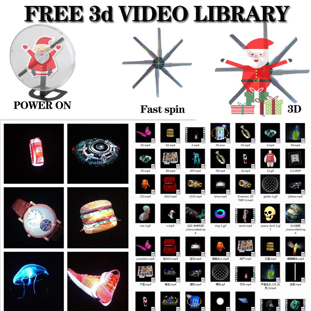 3D Hologram Fan WiFi Projector with 700 Video Library, Tabletop Holographic LED Ceiling Skylight Night Light for Halloween, Shop, Bar,Casino, Party Advertising Display 12.6 inch Missyou