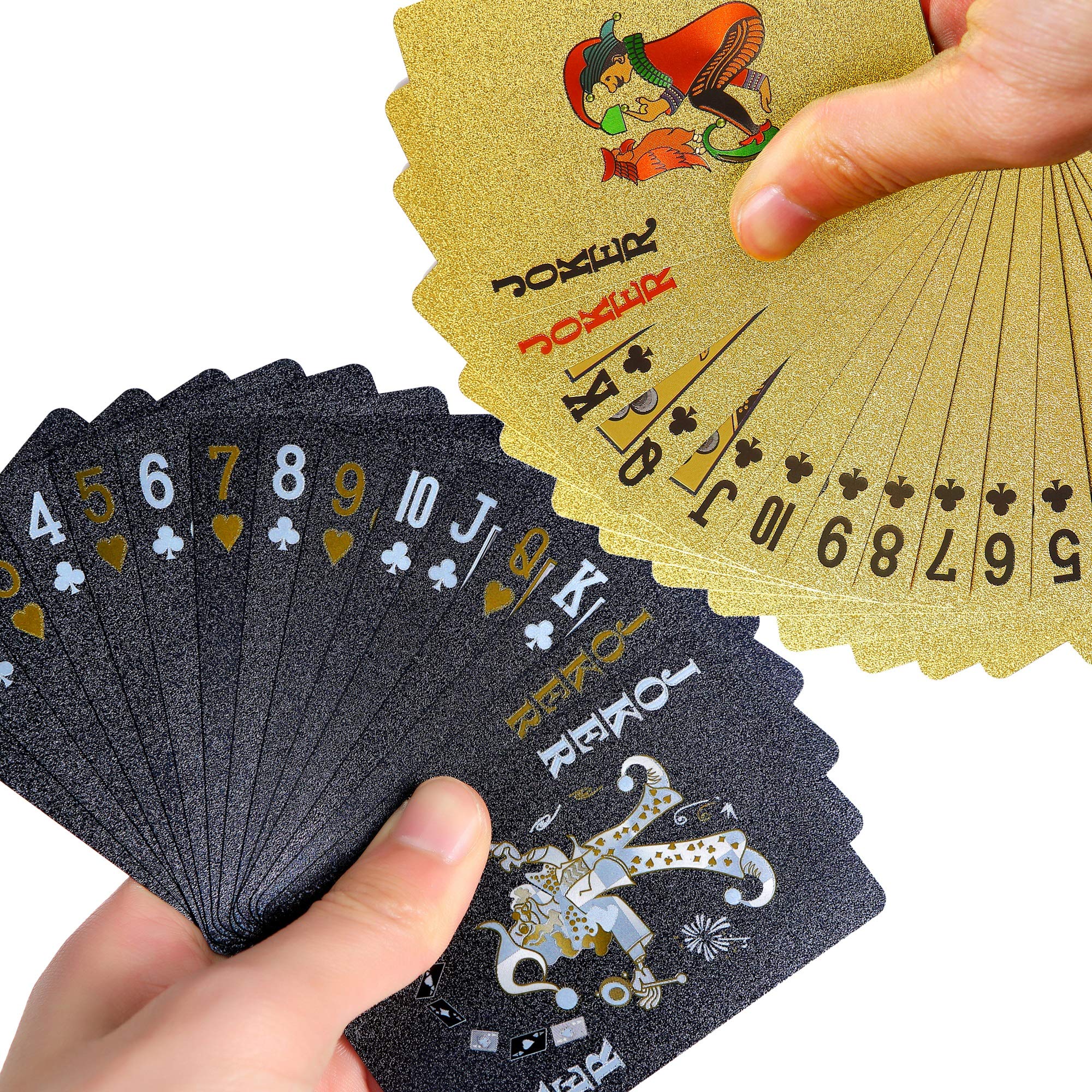 BETTERLINE 2 Poker Decks Playing Cards Patterned Design Black and Gold Foil - Durable and Flexible Waterproof Plastic Coated Cards