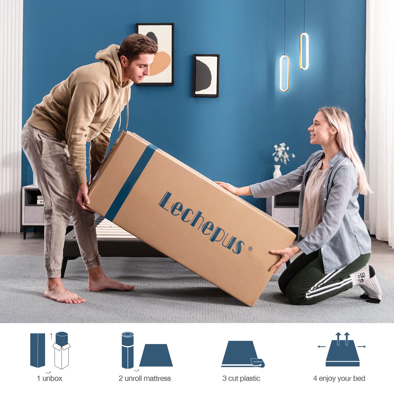 King Mattress,Lechepus 12 Inch Cooling Gel Memory Foam Hybrid Mattress with Pocket Innersprings,Medium Firm Mattresses for Supportive & Pressure Relief,CertiPUR-US Certified,Matress-in-Box