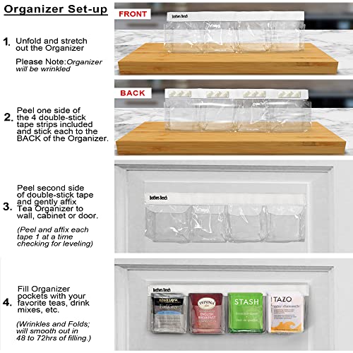Clear Tea Bag Organizer Holds up to 52 Tea Bags, Tea Organizer Tea Box Alternative with 3M Strips for Storage Cabinet & Kitchen Pantry Doors, Drawer Organizer, Tea Bag Holder is 13.00 x 3.75 inches