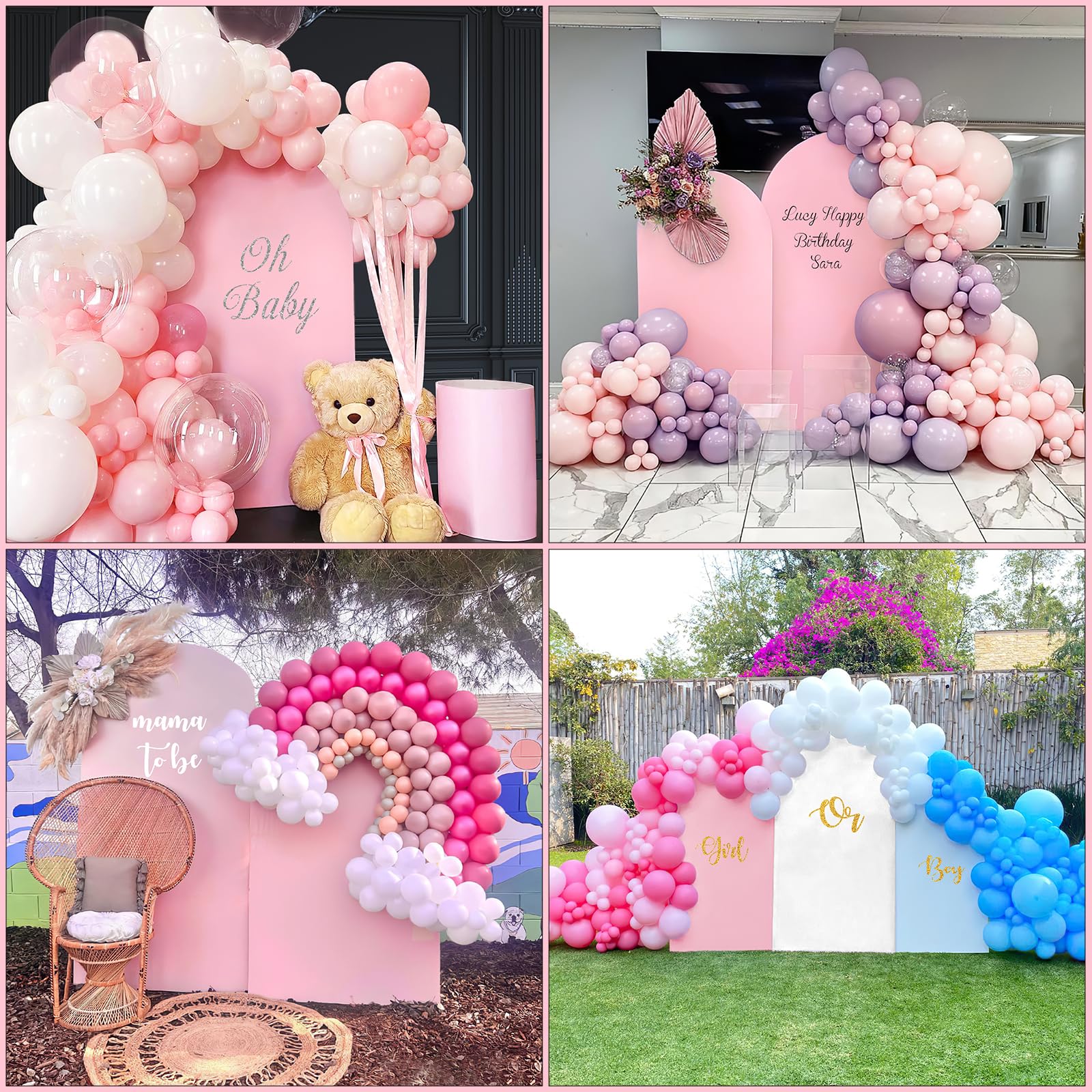 AIBIIN 2x5ft Pink Arch Wall Backdrop Round Top Backdrop Cover Valentine's Day Round Top Arch Frame Cover 2-Sided Fit Backdrop Stand for Wedding Baby Shower Birthday Bridal Shower Events Party Decor