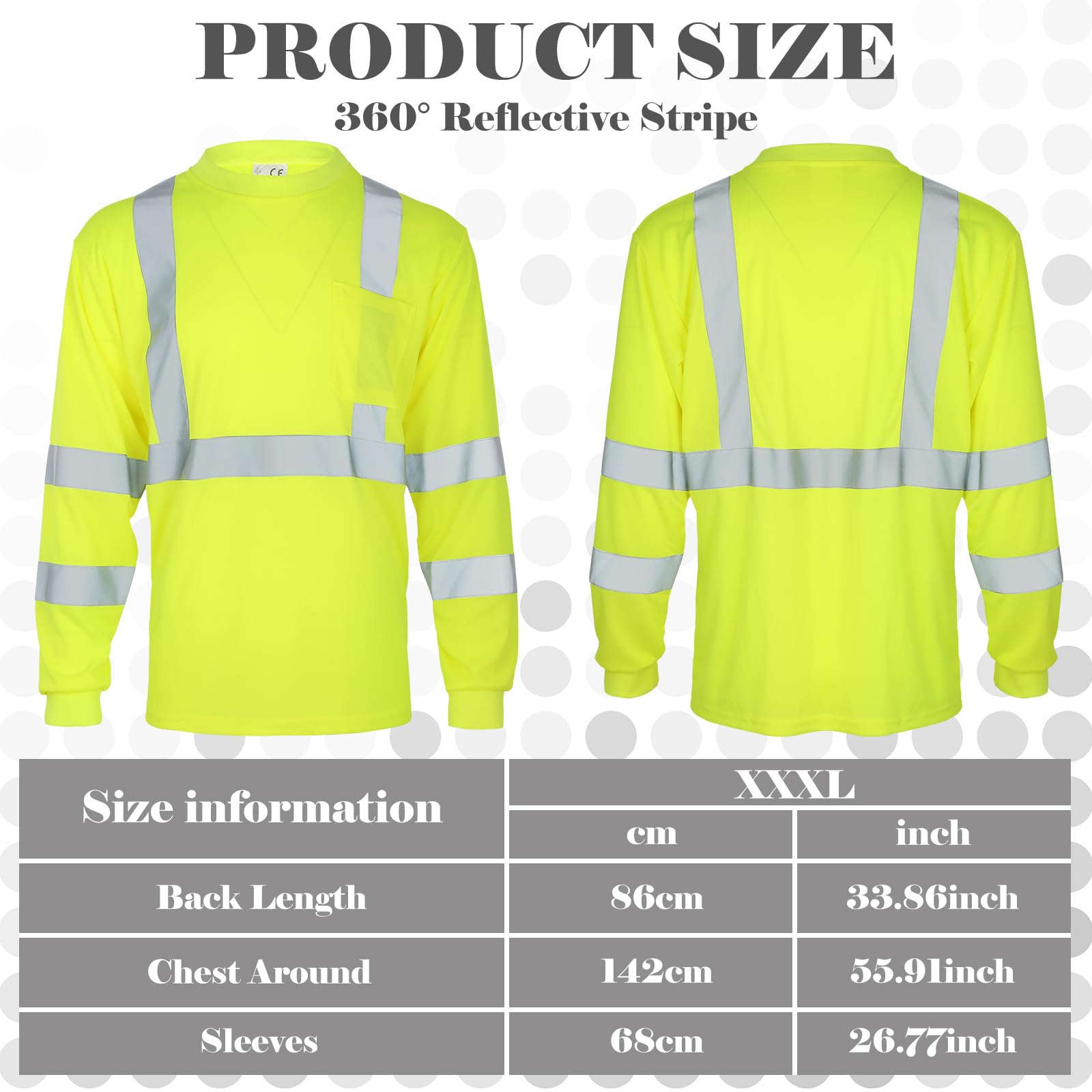 Amylove 4 Pcs Long Sleeve Reflective Safety T Shirt High Visibility Safety Shirts with Reflective Strips Men Women (Yellow,L)