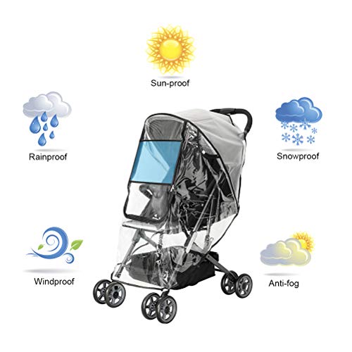 Emoly Upgraded Universal Stroller Rain Cover, Double Door Design & Large Storage Baby Stroller Weather Shield, WaterproofâStroller Cover, Food Grade EVA, Eye Protect (Black)