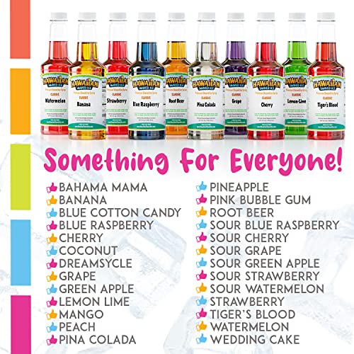 Hawaiian Shaved Ice S700 Kid-Friendly Snow Cone Machine Kit with 3 - 16oz. Syrup Flavors: Cherry, Grape, and Blue Raspberry, Plus 25 Snow Cone Cups, 25 Spoon Straws, and 3 Black Bottle Pourers