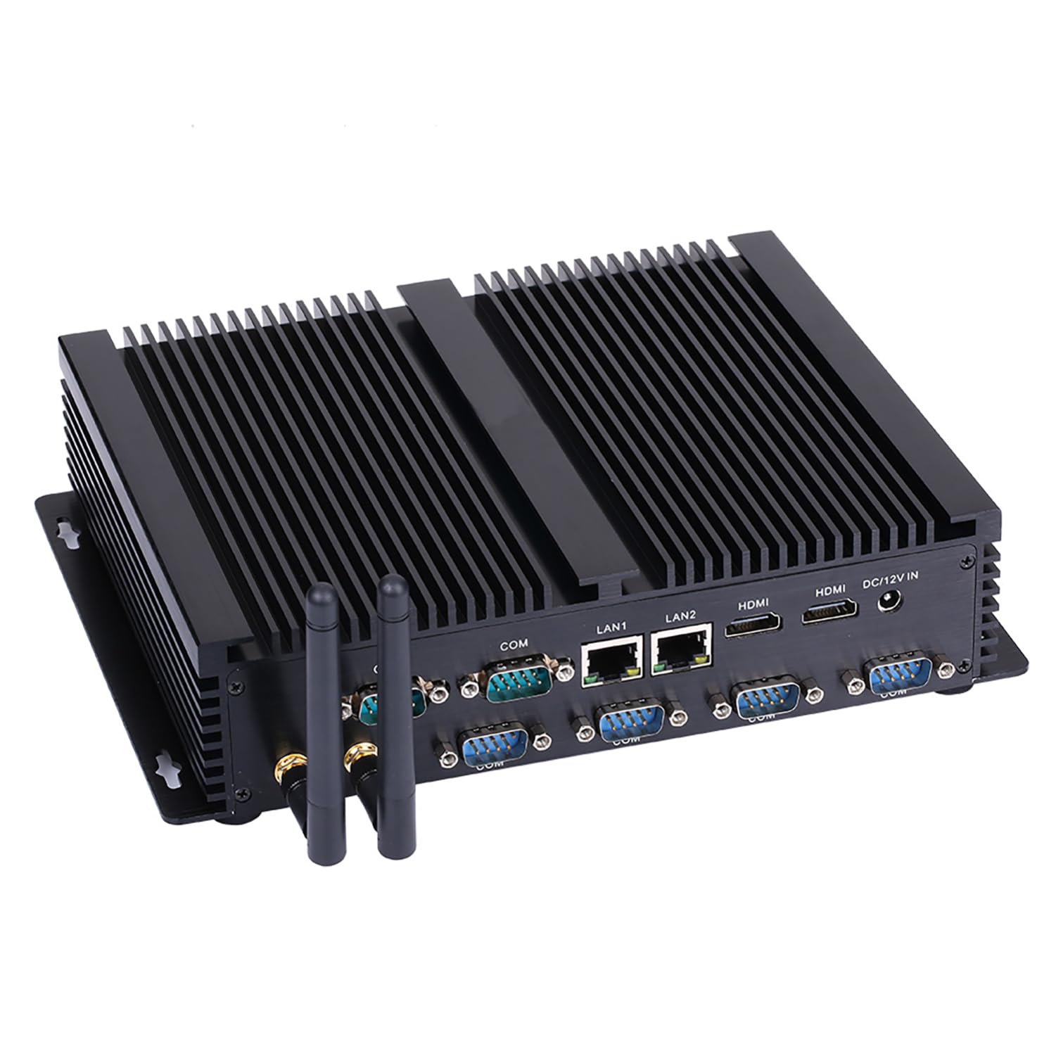 HUNSN Fanless Industrial PC, Mini Computer, I3 4005U 4010U 4030U, Windows 11 / Linux Ubuntu, IM04, 2 x HDMI, 2 x LAN, 6 x COM, 4 x USB3.0, 4 x USB2.0, 8G RAM, 128G SSD