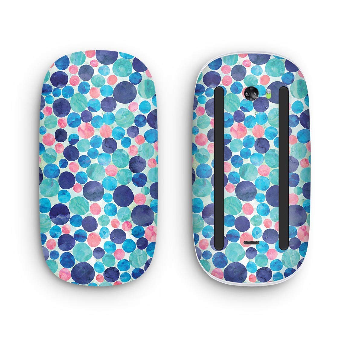Design Skinz Mixed Aqua Blue and Pink Watercolor Dots Vinyl Decal Compatible with The Apple Magic Mouse 2 (Wireless, Rechargable) with Multi-Touch Surface