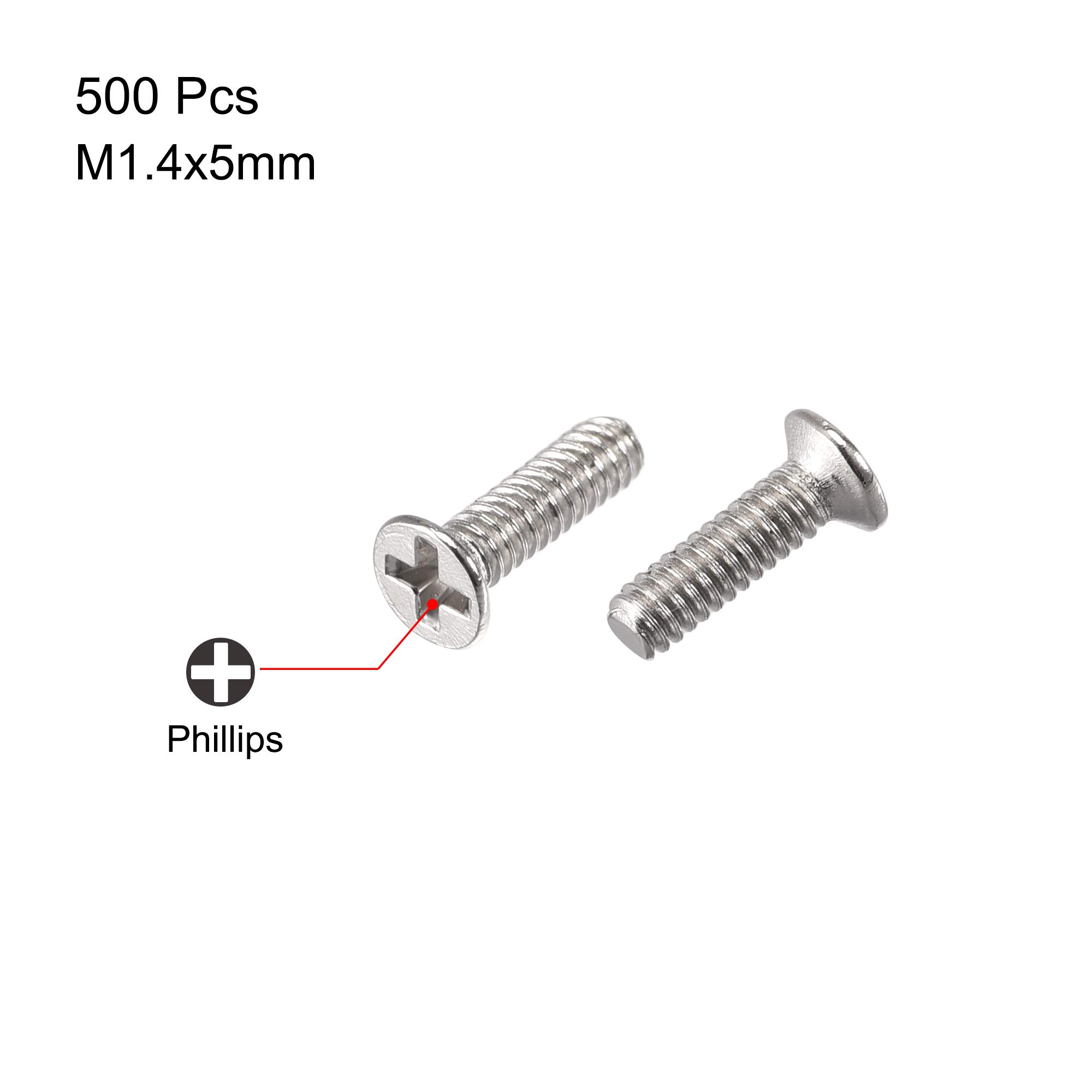 uxcell M1.4 x 5mm Phillips Screw Fastener Silver Tone for Laptop PC TV Fan Switch 500pcs