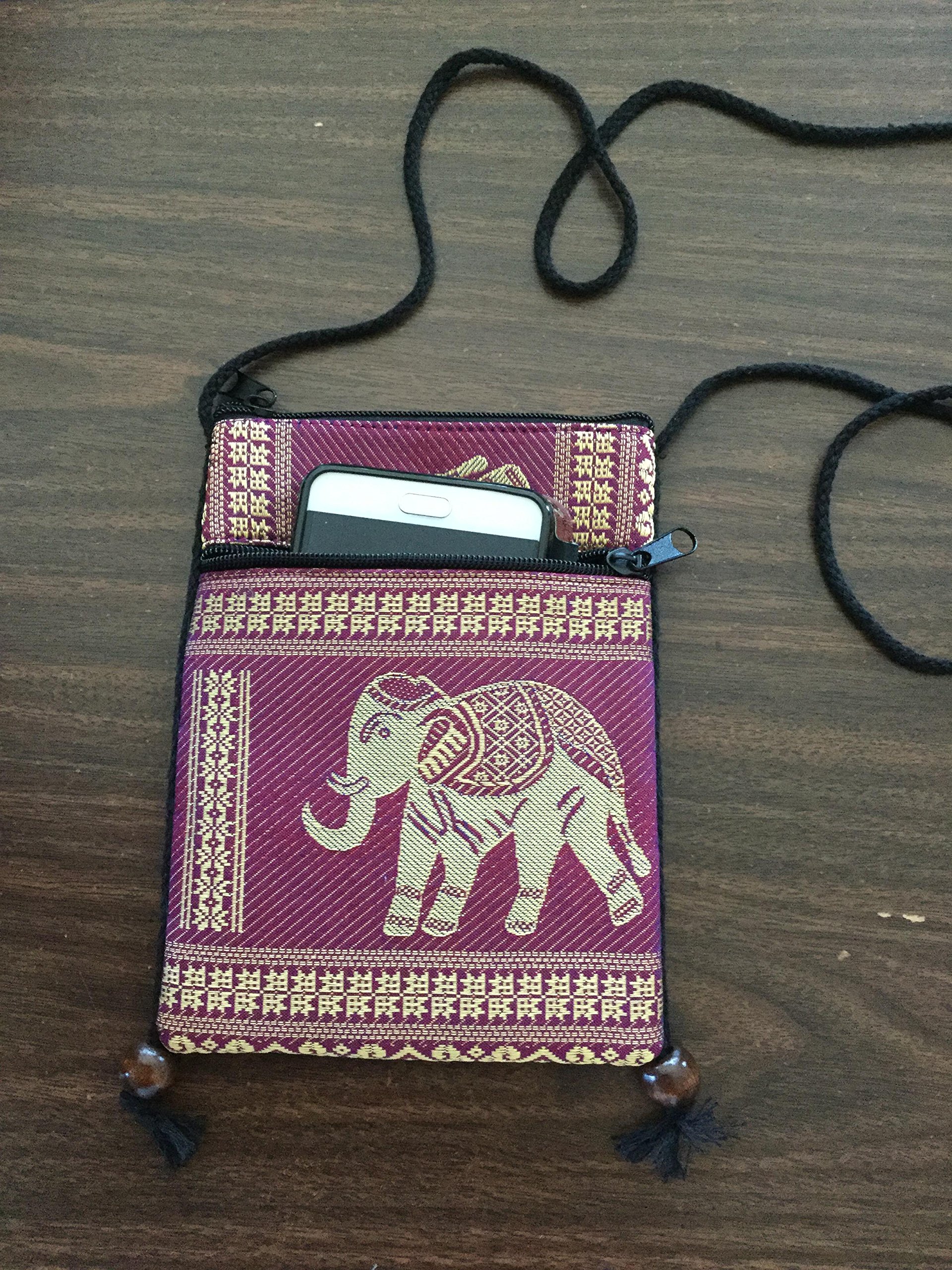 BTP Hmong Bag Hill Tribal Elephant Mini Crossbody Single Shoulder Bag Cellphone Case Passport Holder & Travel Pouch (Plum CP5)