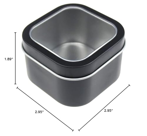 6-Pack 8oz Empty Square Metal Tins with Clear Window for Candle Making, Candies, Gifts & Treasures, Black