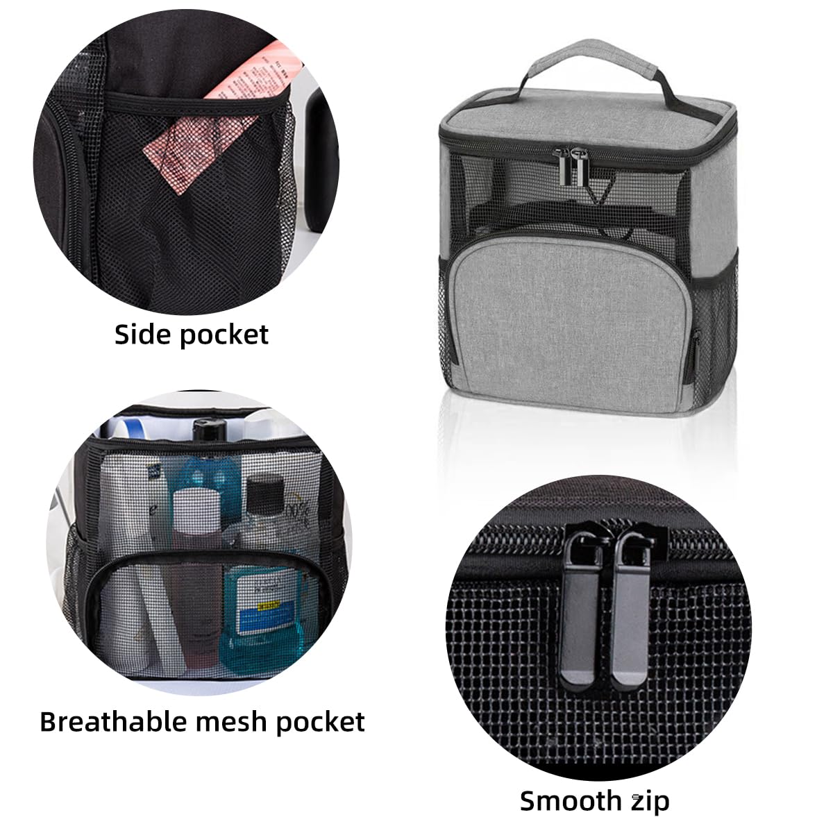 Valleycomfy Mesh Shower Bag for Bathroom, Gym, Travel, Camping Quick Dry Hanging Shower Organizer Basket Toiletry Bag Grey