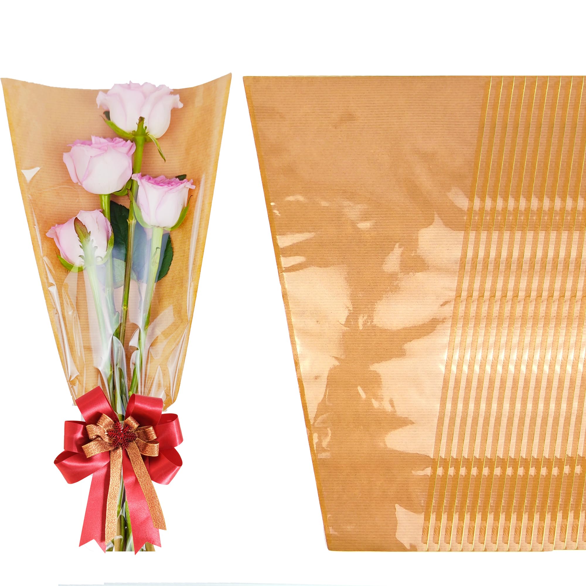 50 Pack flower bags for bouquets, flower bouquet wrapping paper, bouquet bags Kraft floral wrapping paper, Flower Sleeves Wrapping Bags Perfect for Mother's Day, Wedding (9.8in x 18in x 3.9in)