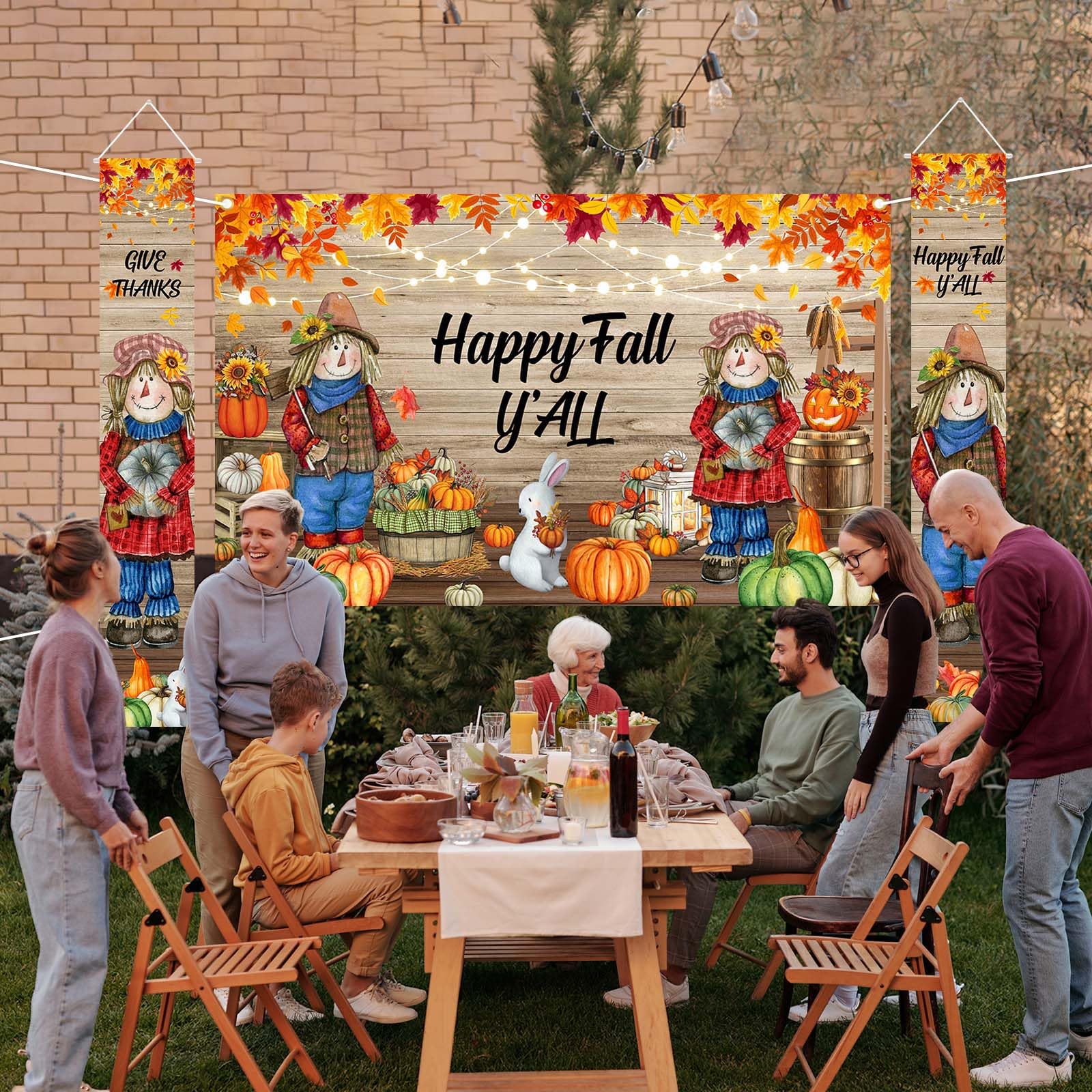 Avezano Give Thanks Banner 3Pcs Thanksgiving Happy Fall Porch Banners Fall Party Thanksgiving Decorations Indoor Outdoor