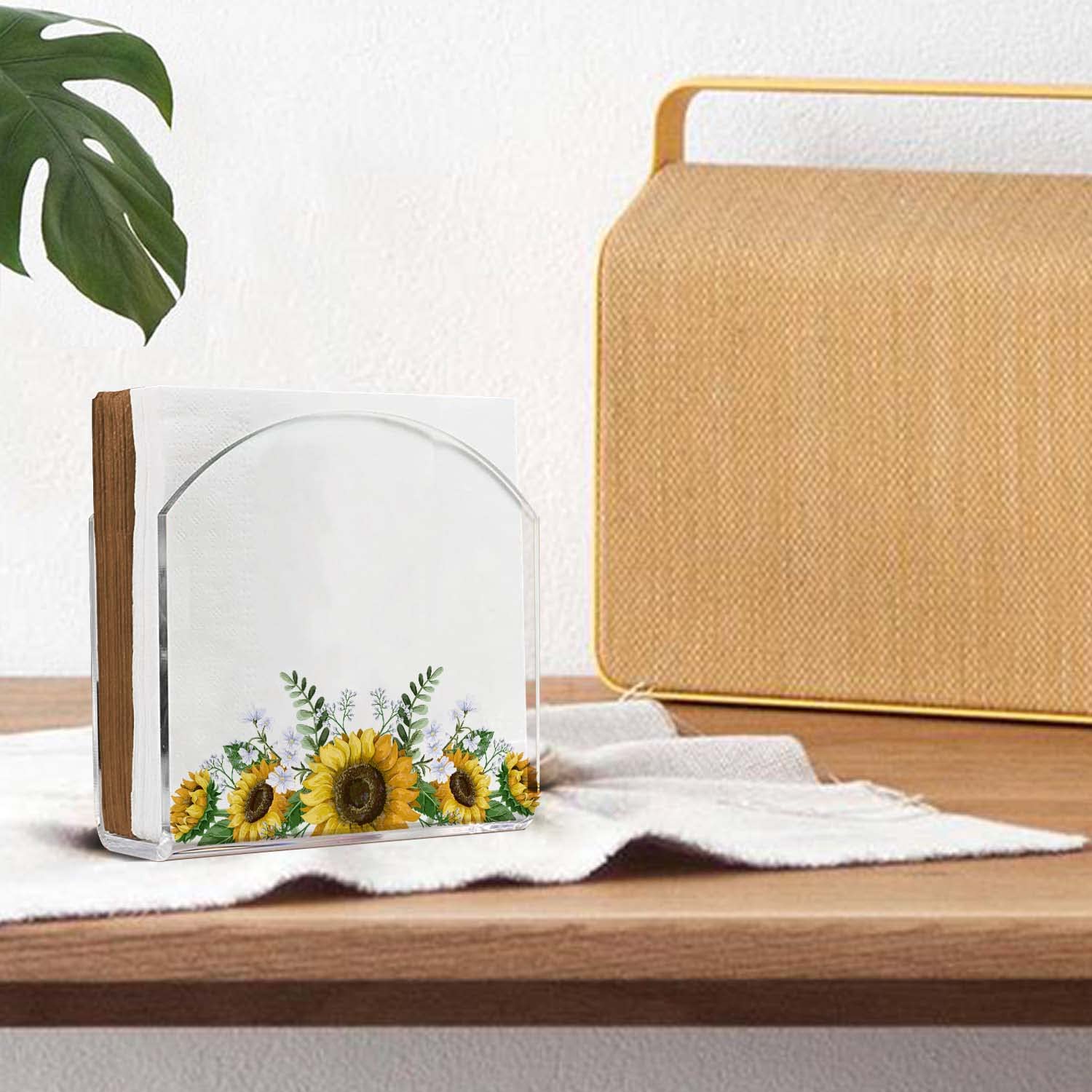 Acrylic Napkin Holder, Clear Napkin Holders for Tables Kitchen Restaurant Home Decor, Bar Accessories,Sunflower