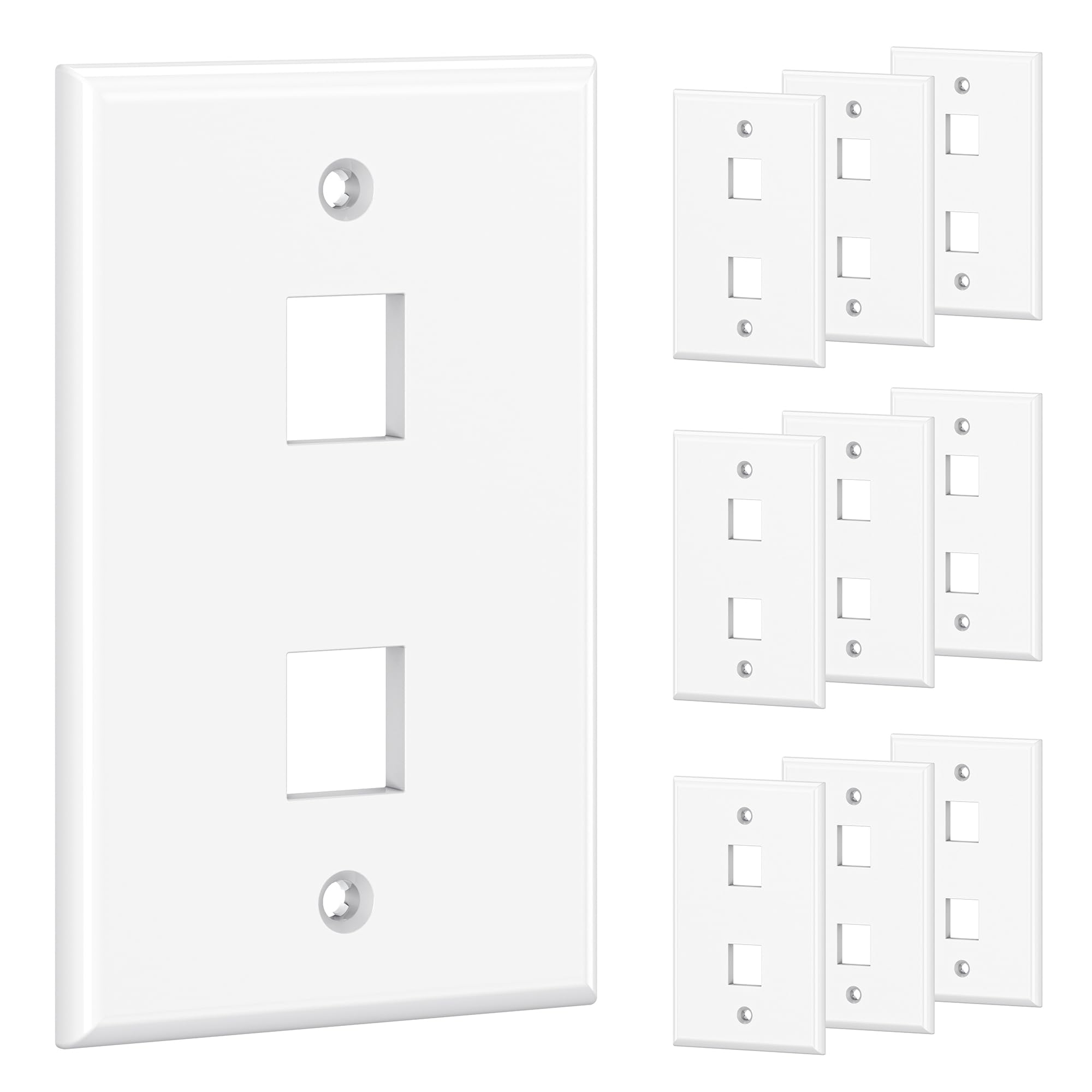 Cable Matters 10-Pack Low Profile 2-Port Keystone Jack Wall Plate, RJ45 Wall Plate for Keystone Jacks in White