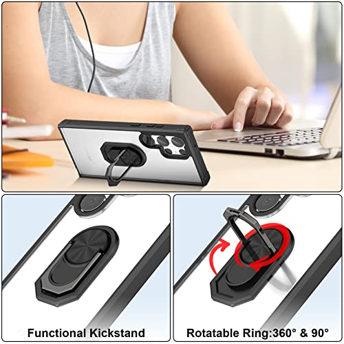 AOCOCEN Design for Galaxy S23 Ultra Case, Clear Crystal Hybrid Protective Rugged Case Cover [Ring Holder Kickstand][Magnetic Car Mount Feature] for Samsung Galaxy S23 Ultra 5G(Clear+Black)