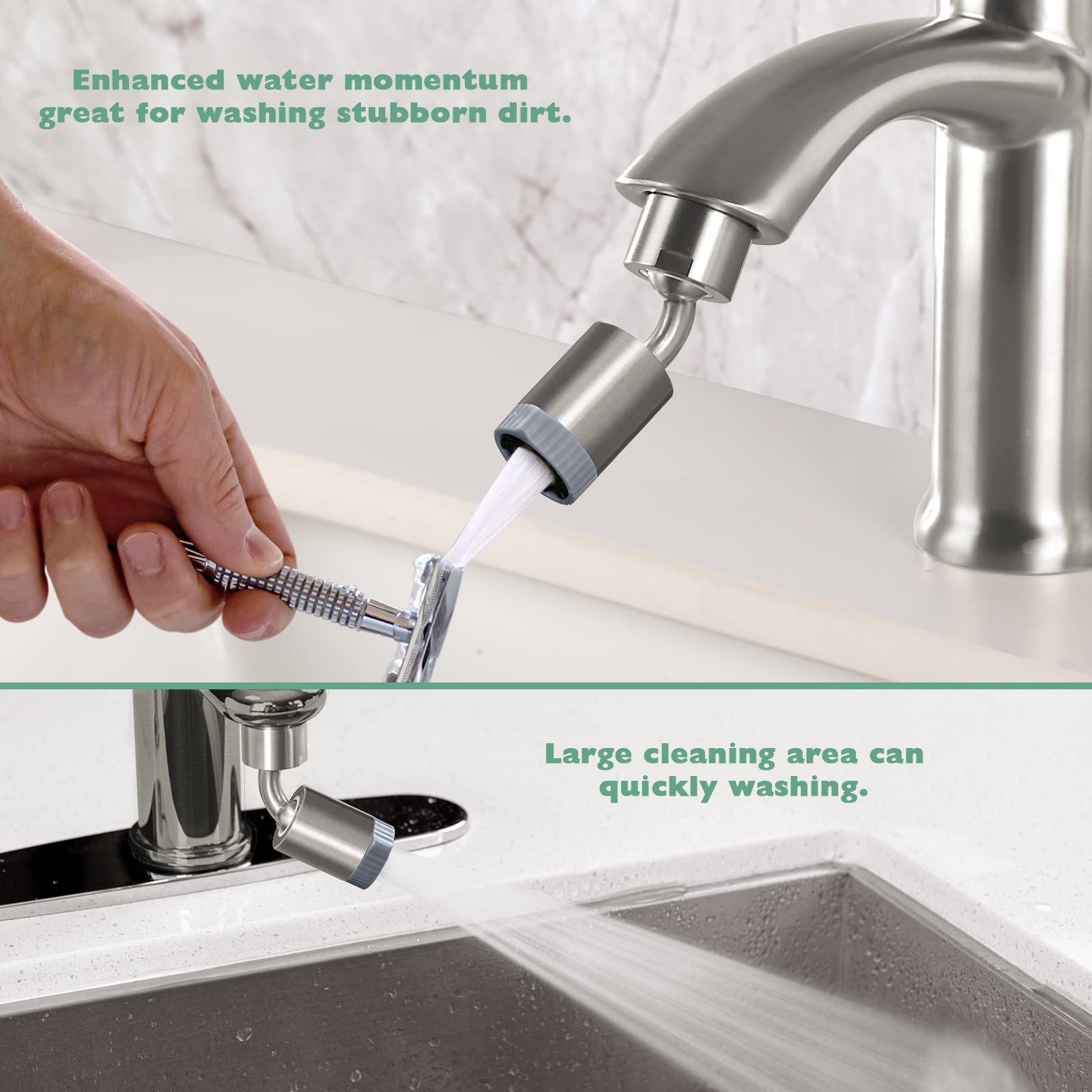 720° Faucet Aerator, 3-function Bathroom Faucet Aerator, Swivel Sink Aerator Head, Kitchen Sink Faucet Head,Faucet Sprayer Attachment 55/64-27UNS Female Thread, Faucet Nozzle Brushed Nickel