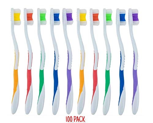 Millennium Bulk Individually Wrapped Standard Medium Bristle Toothbrushes for Travel, Hotel, Guests, Disposable use and More (100 Pack)