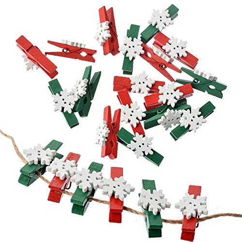 papasgix Christmas Clothes Pins Mini Clothespins Colored, 50PCS Mini Wooden Snowflake Clothespins for Photo Wall, Christmas Tree, Wedding Hanging Pictures, Paper Craft, Classroom Arts Projects Wall