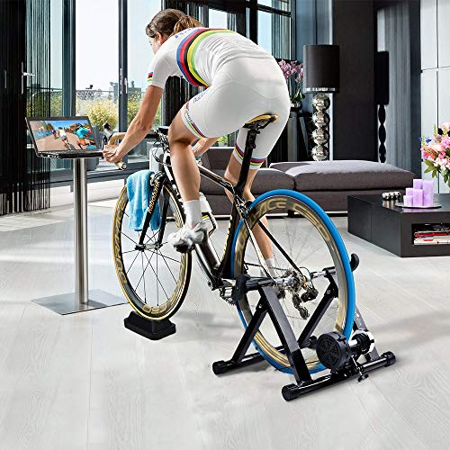 Bike Trainer Stand for 26"-28" Mountain & 700C Road Bikes, Indoor Stationary Bicycle Exercise w Quiet Noise Reduction/Wider 8 Level Resistance