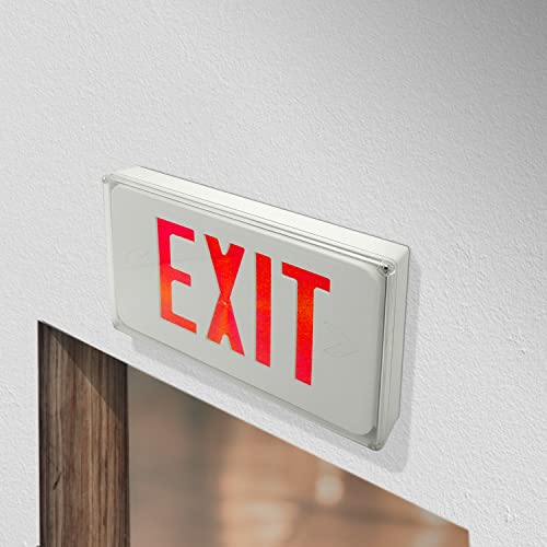eTopLighting LED Exit Sign Emergency Light, Wall or Ceiling Mount LED Exit Lighting, Battery Backup, Red Lettering, AGG745
