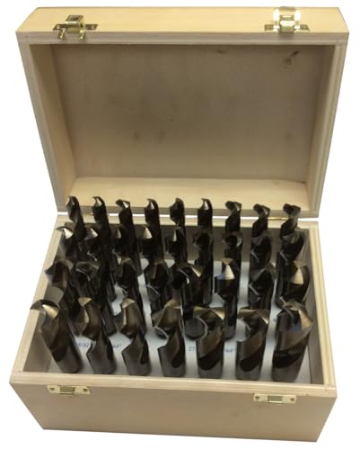 Drill America 33 Piece m35 Cobalt Reduced Shank Drill Bit Set in Wood Case (1/2" - 1" x 64ths), DWDCO Series