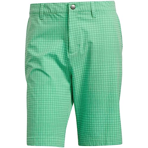 adidas Men's Ultimate365 Plaid Print 10 Inch Golf Shorts, Semi Screaming Green, 34