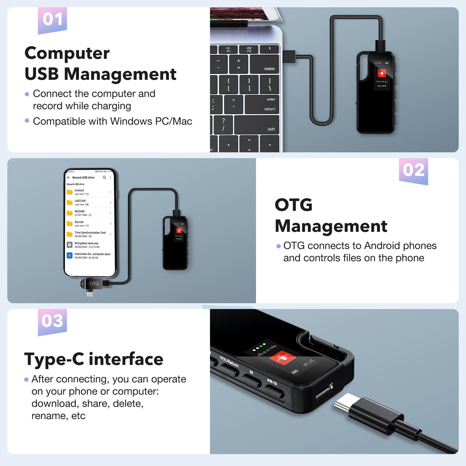 72GB Digital Voice Recorder, 3072KBPS Voice Activated Recorder with Playback 30H Battery Time Tape Recorder with Noise Reduction, Record Device for Lectures Meetings