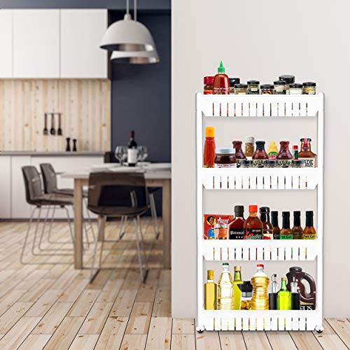Imperial 4 Tier Plastic Utility Cart with Wheels, Rolling Storage, Bathroom, Kitchen, Laundry, Office, Classroom Supplies Organizer, Bar Cart for Dining or Living Room, Movable & Convenient