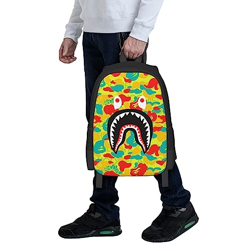 AIRPO Casual Camo Shark Backpacks Camouflage Large Capacity Laptop Daypack Lightweight Multiple Backpack Travel Shoulders Bag For Women Men