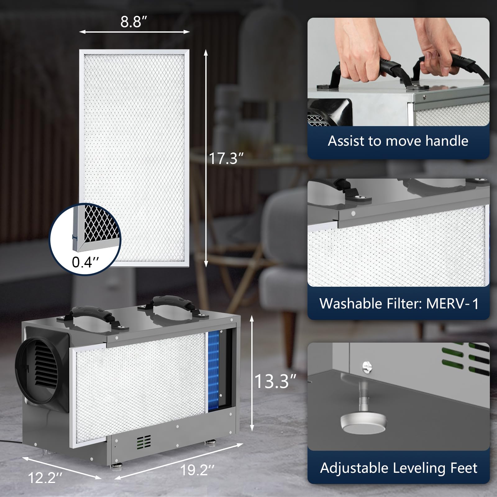 BaseAire 113 Pint Commercial Dehumidifier with Drain Hose for Crawl Spaces, Basements, Whole House, Compact, Portable, Auto Defrost, Memory Starting, 5 Years Warranty, Commercial Industrial Home Use