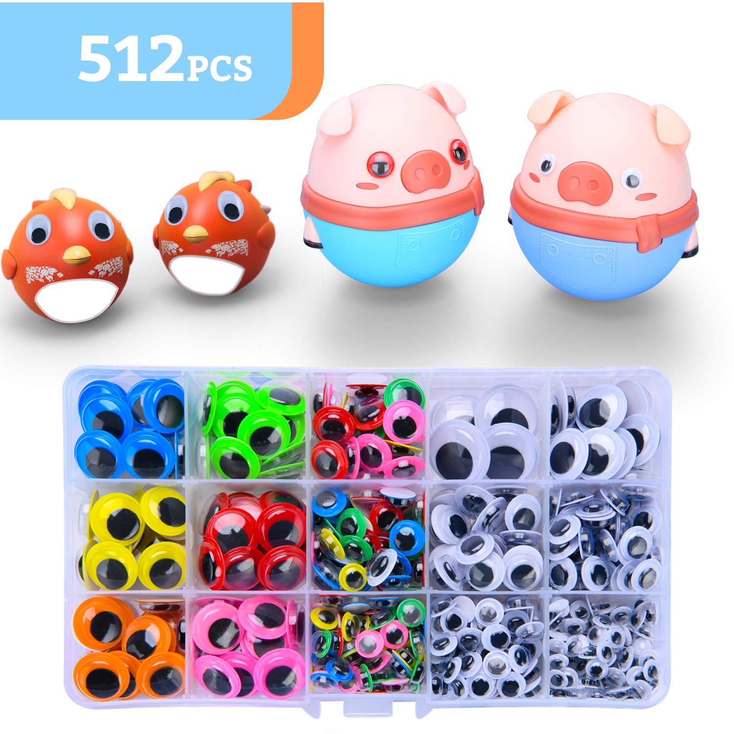 6mm-20mm Wiggle Eyes Self-Adhesive for Craft Stickers, Black and Colorful Googly Eyes for DIY Scrapbooking