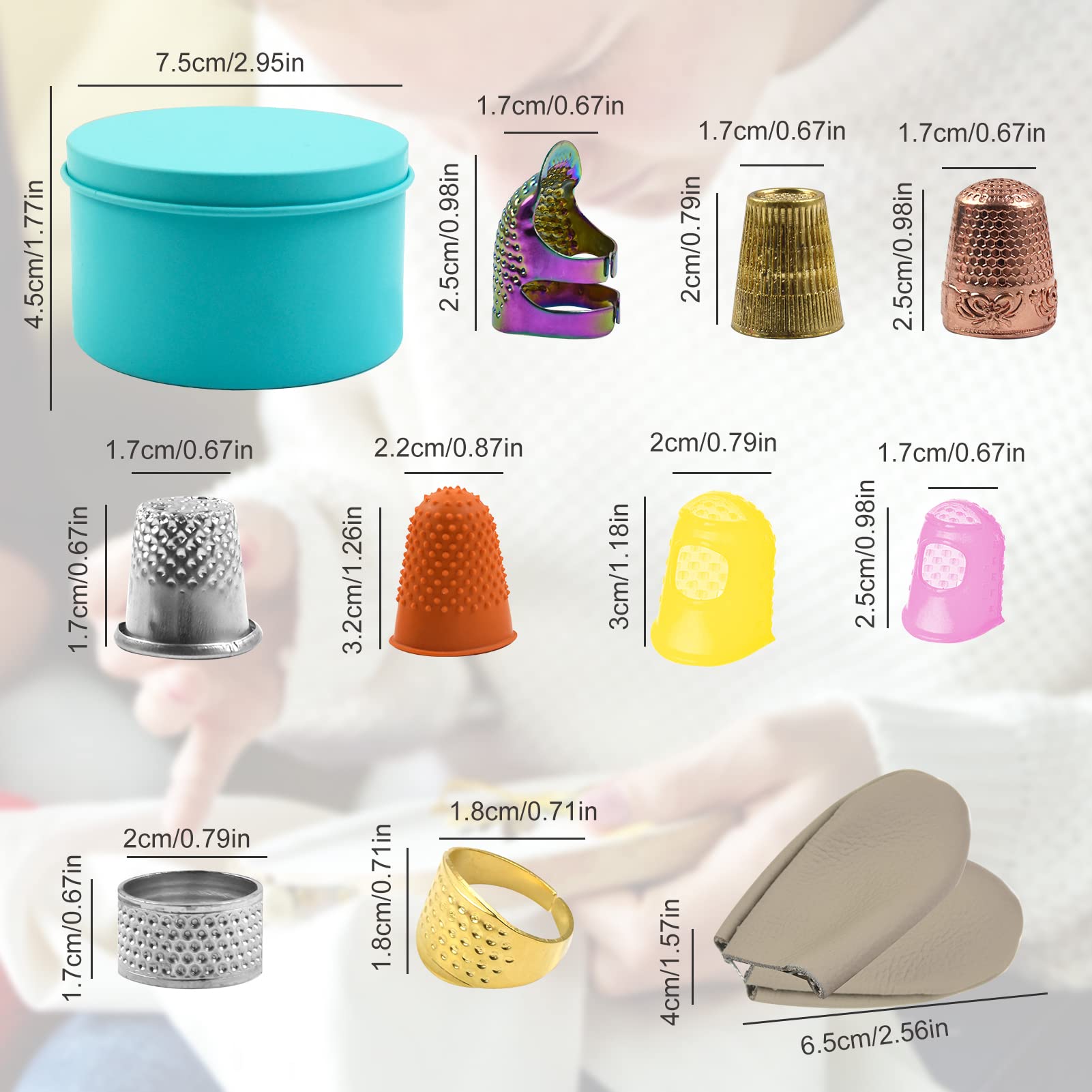 4 Pieces Sewing Thimble, Metal Copper Sewing Thimble Finger Protector Adjustable Finger Shield Ring Fingertip Thimble Sewing Quilting Craft Accessories DIY Sewing Tools