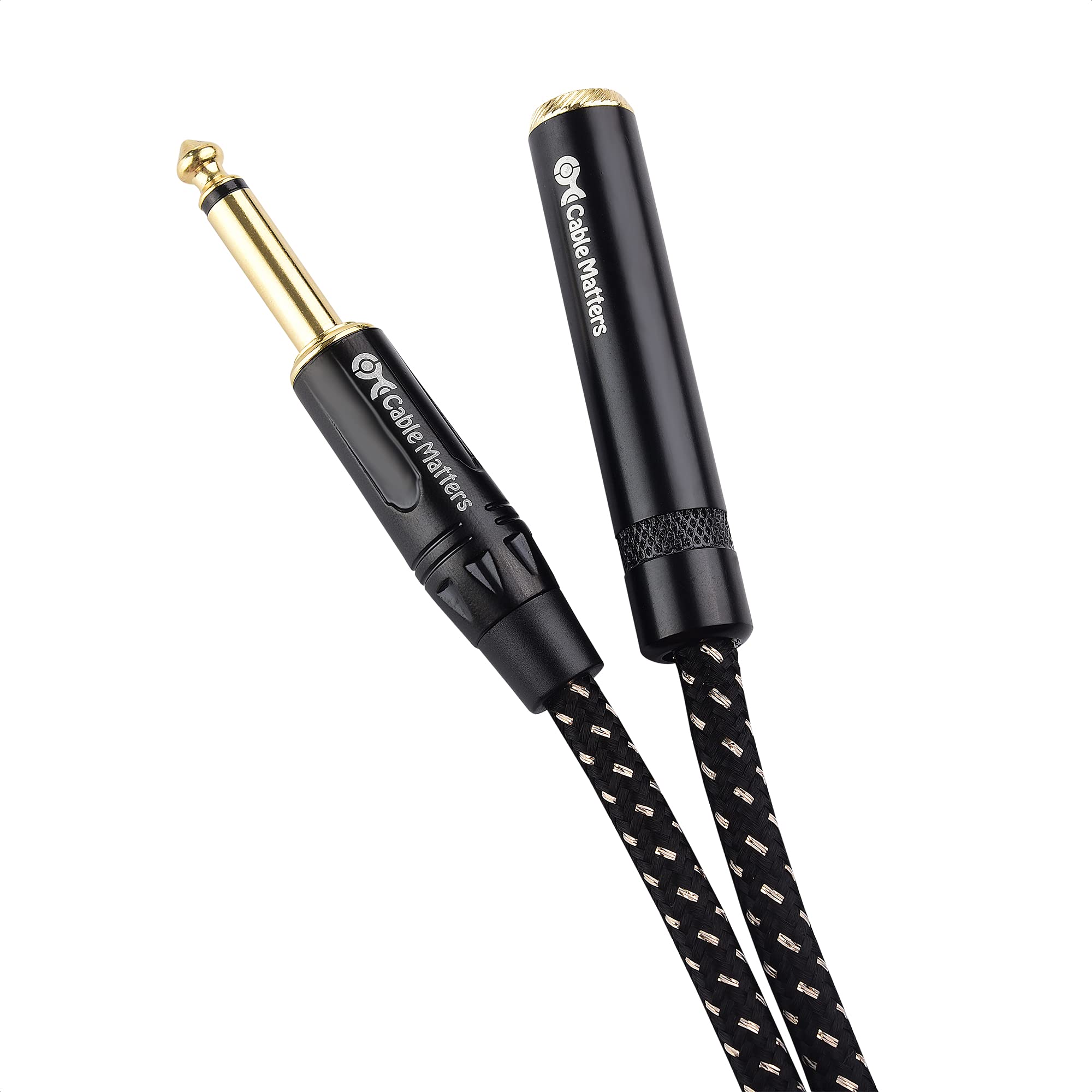 Cable Matters 2-Pack 1/4 Inch Mono TS Extension Cable in Black - 6 Feet / 1.8 Meters, Guitar Extension Cable, 1/4 Instrument Extension Cable
