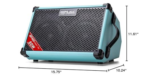 Coolmusic BP40D Powered Acoustic Guitar Amplifier- Portable Bluetooth Speaker 80W W/Battery with Reverb Chorus Delay Effect, 6 Inputs,3 Band EQ, Blue