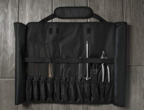 Asaya Chef Knife Roll Bag - 20 Total Pockets for Knives and Kitchen Utensils - Made with Stain Resistant Waxed Nylon - For Chefs and Culinary Students - Knives Not Included(Black)