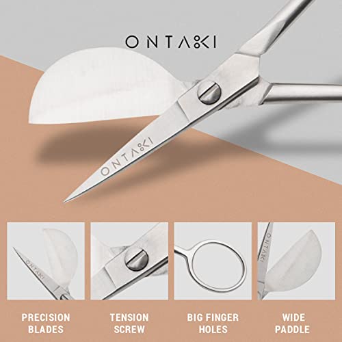 ONTAKI Applique Scissors 4.5" With Duckbill Edge Shaped Paddle For Art, Crafting, Fabric, Thread, Needlework and Embroidery - Versatile Miniature Scissors For Sewing Kit (Silver 4.5β)