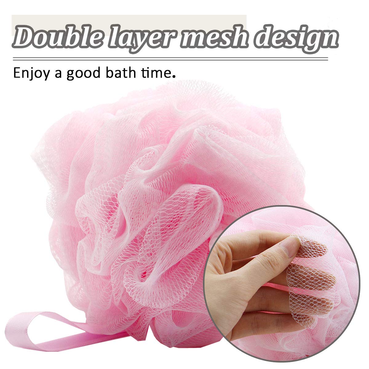 5 Pack Bath Sponge Shower Loofahs Poufs Large Soft Body Scrubber Exfoliating for Silky Skin Mesh Poufs for Men and Women 65g/Pcs (Pink Large)