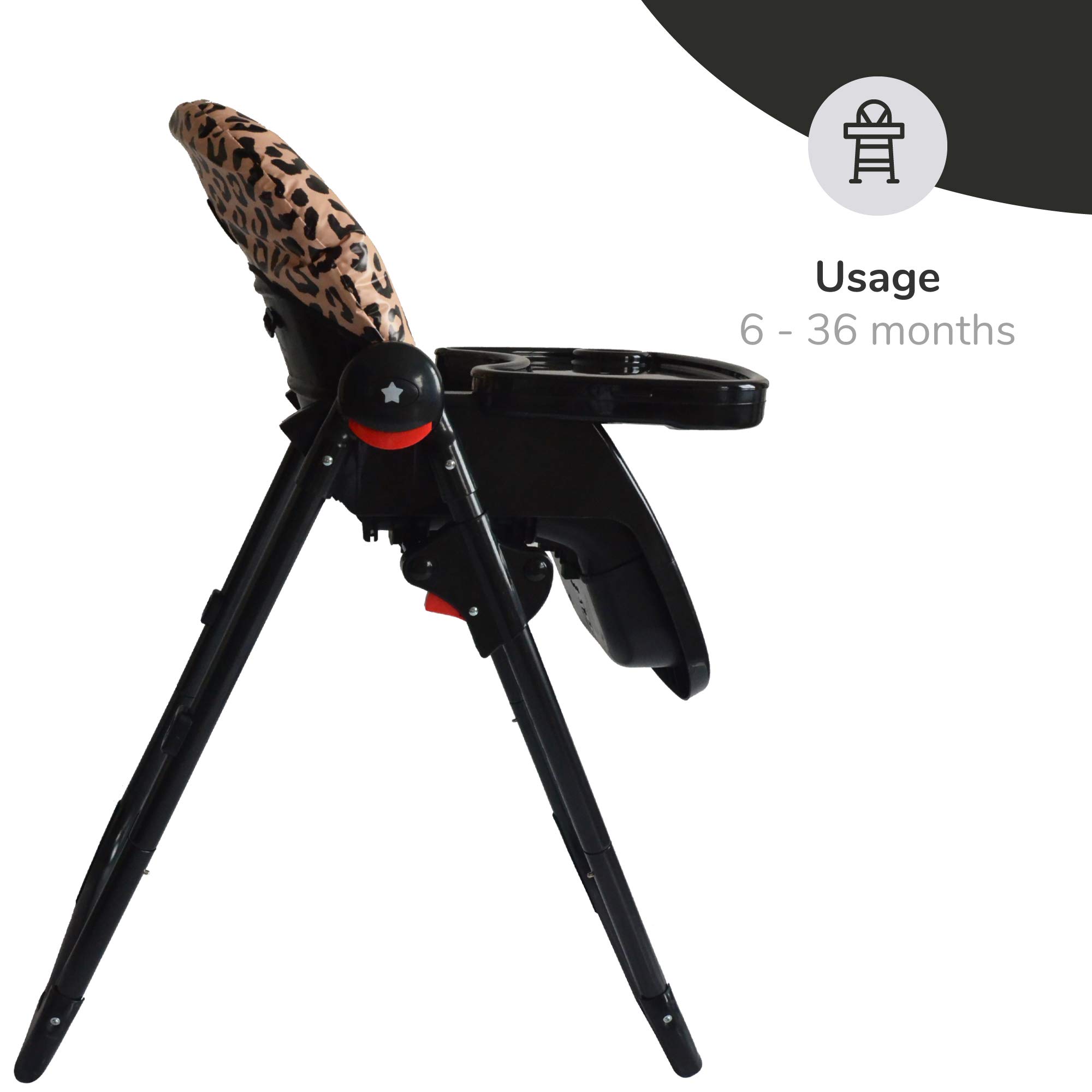 Your Babiie ‘AM:PM by Christina Milian’ Leopard Fitzrovia Infant Highchair - Height-Adjustable Baby High Chair - Easy-Clean Foldable & Compact Weaning Highchair - Suitable from Approx. 6 Months