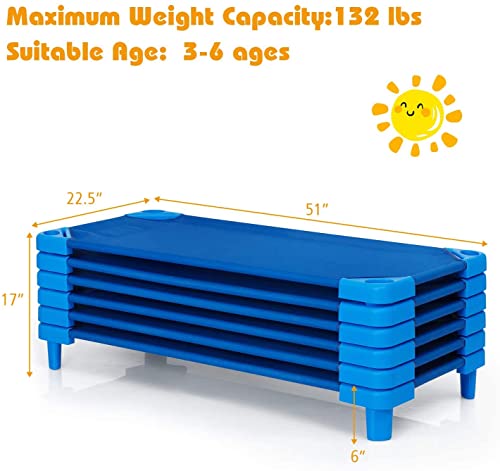 Fireflowery Toddler Daycare Cots, Stackable Kids Cots for Sleeping, Resting, Naptime Cot w/Easy Lift Corners, Great for Nursery, Preschool, Home, Pack of 6, Dark Blue