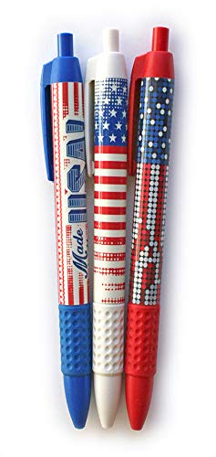 Patriotic Themed Ballpoint Pens with Grip - 6 Pack (Made in USA)