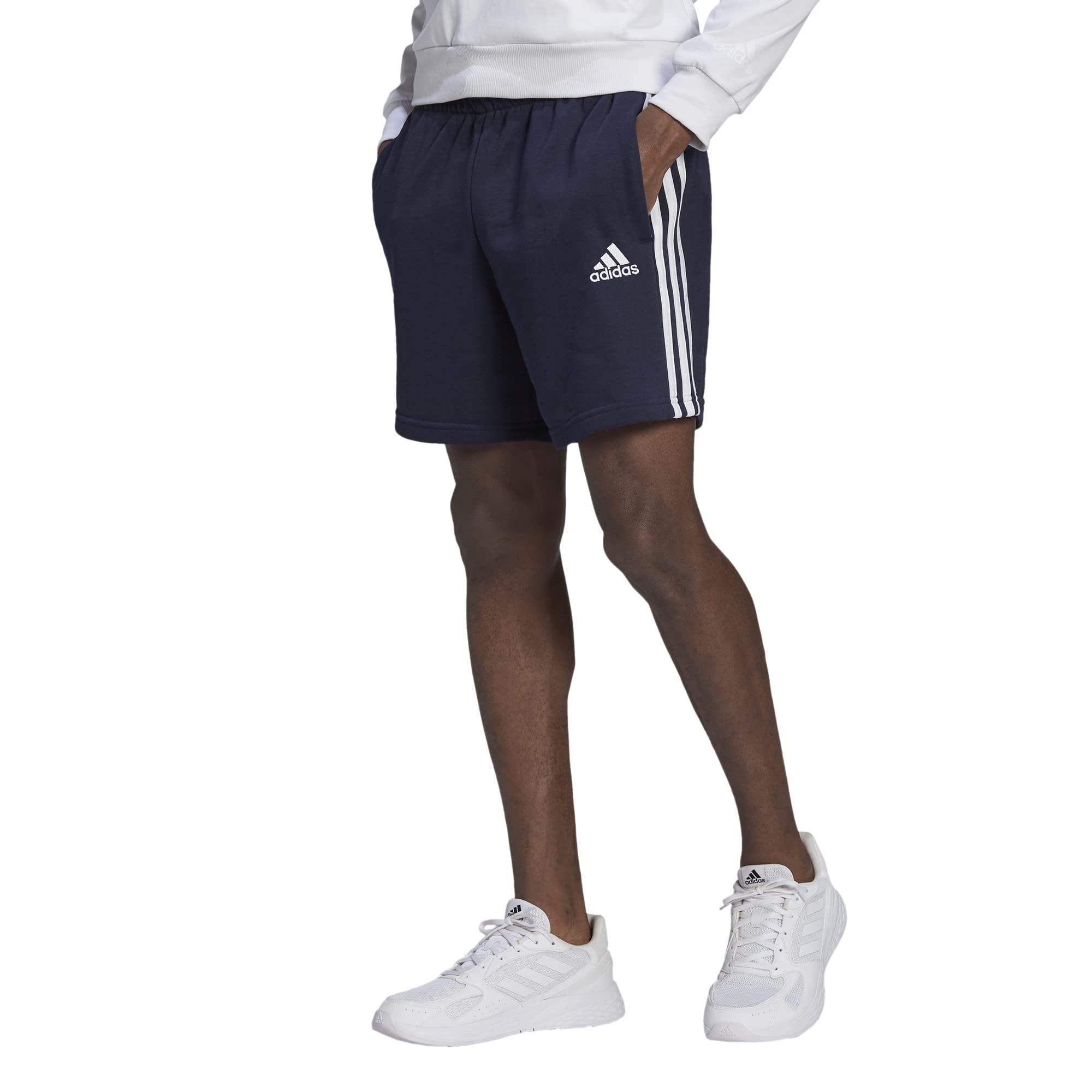 adidas mens 3-Stripes French Terry Shorts Ink/White X-Small/Long