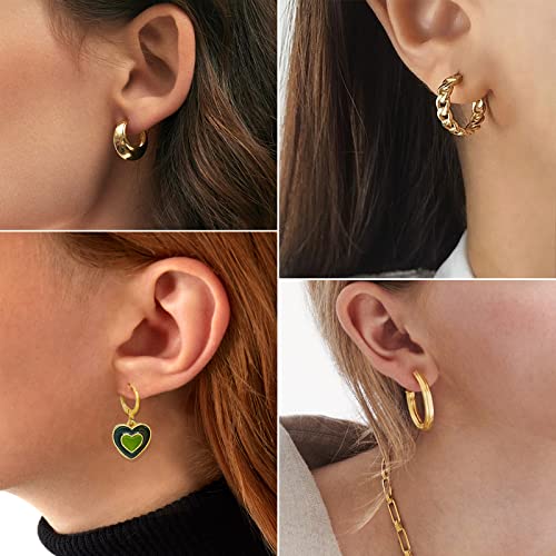 40 Pairs Gold Hoop Earrings for Women Multipack, Fashion Pearl Chain Link Stud Statement Earring Packs, Hypoallergenic Chunky Hoops Earrings for Gift