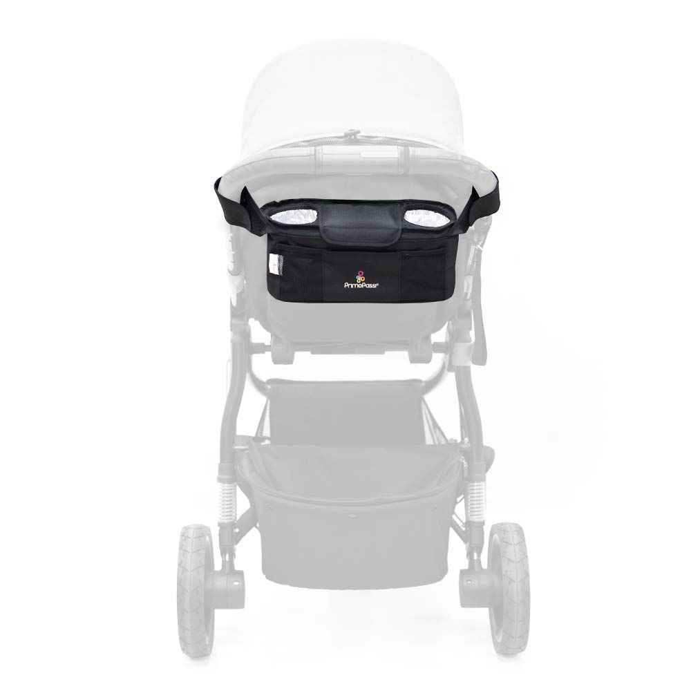 Primo Passi Stroller Organizer - Fits Most Strollers and Includes Two Deep Insulated Cup Holders to Keep Bottles Warm and Drinks Cold