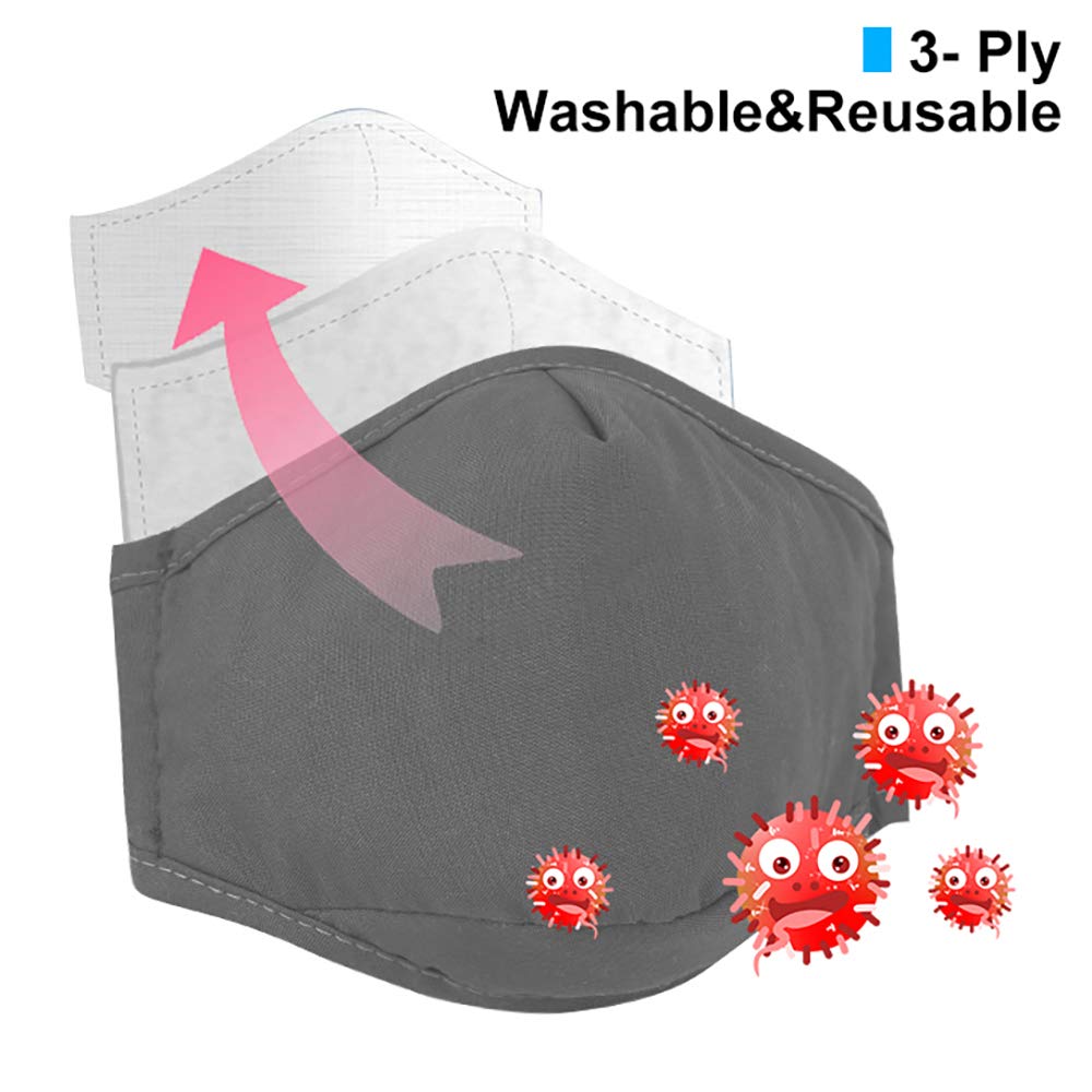 5 Pack Kids Reusable, Washable Facial Cotton Covering for Children- Includes 10Pcs Filters