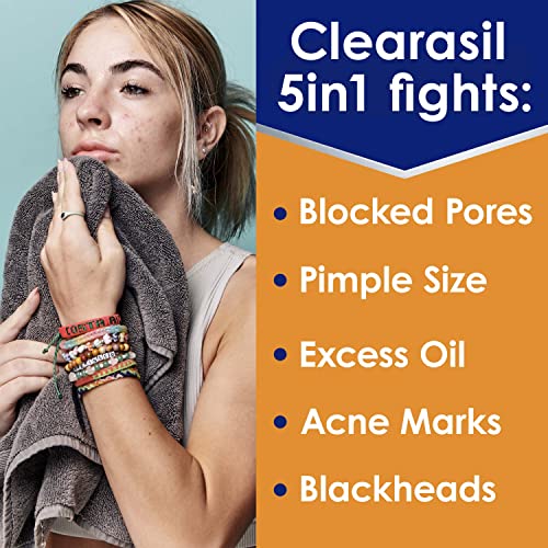 Clearasil Stubborn Acne Control 5-in-1 Spot Treatment Cream with Benzoyl Peroxide Acne Medication to Clear Acne, 1 Ounce (Pack of 3)