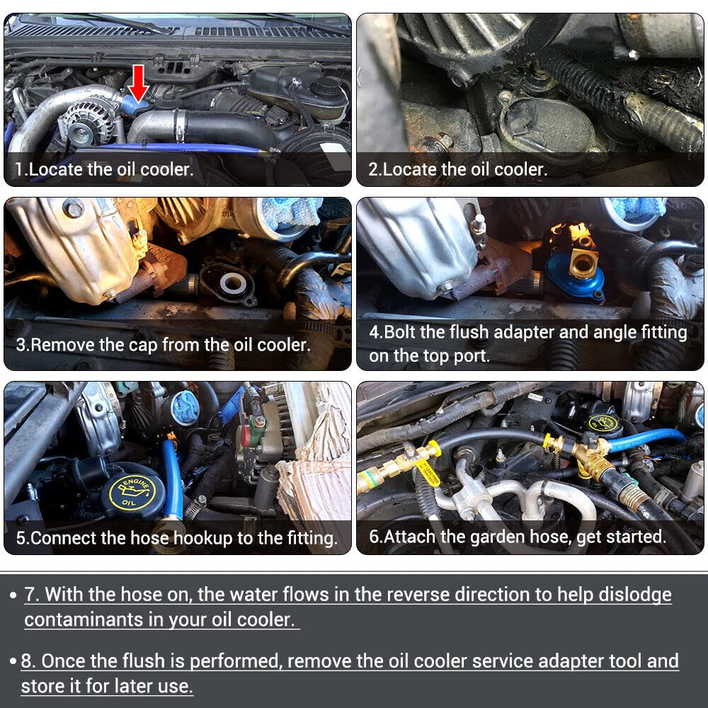6.0L Powerstroke Oil Cooler Flush Kit,Blue Anodize Adapter Flush Adapter for Ford 2003 2004 2005 2006 2007 2008 2009 2010 Diesel