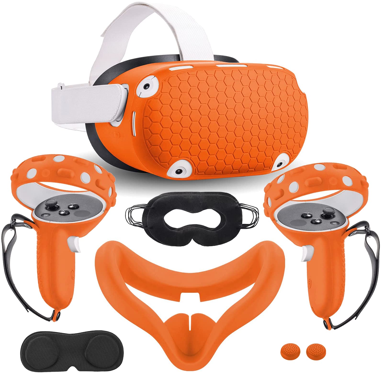 Accessories Compatible with Oculus Quest 2 Silicone Touch Controller Grip Cover, Face Cover, Headset Shell Cover, Protective Lens Case, Disposable Eye Sleeves