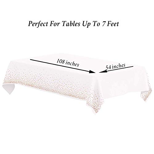 Resonating Designs Rose Gold Confetti Table Covers - Pack of 5 Plastic Rectangle Kitchen and Picnic Tablecloths - Party Decorations for Birthday, Graduation, Wedding Parties - 54 x 108 Inch